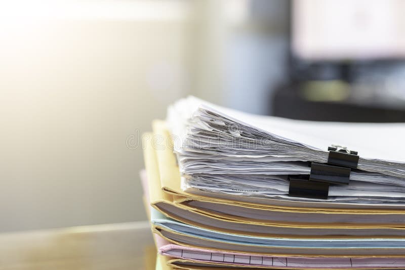 Stack of Documents in Files on Desk in Office Stock Image - Image of ...