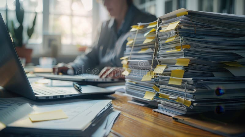 The Desk with Stacked Files. AI Generated Stock Illustration ...
