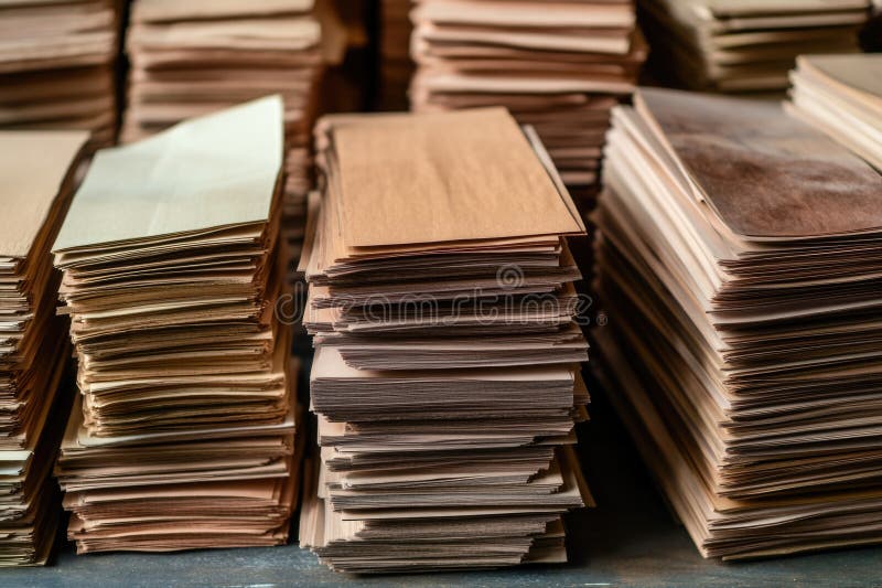 A Stack of Documents or Files Piled Up on a Desk Surface Stock Photo ...