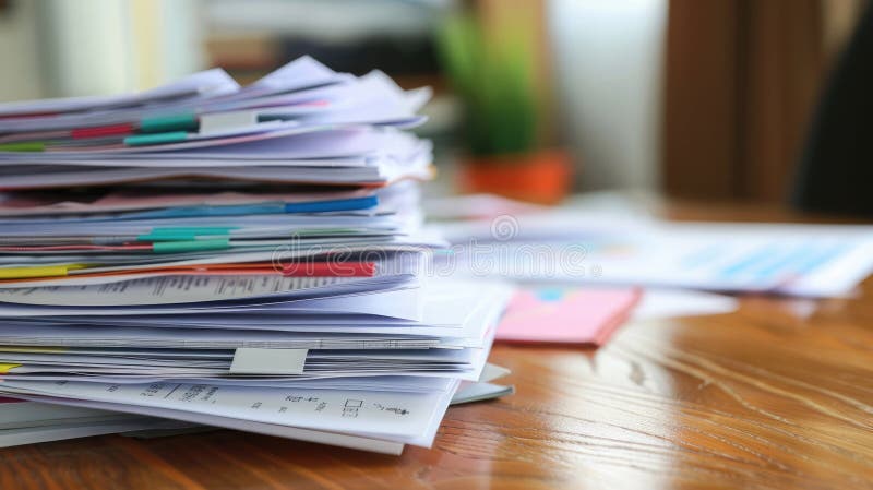 Stack of Documents with Financial Reports and Charts Spread Out on a ...