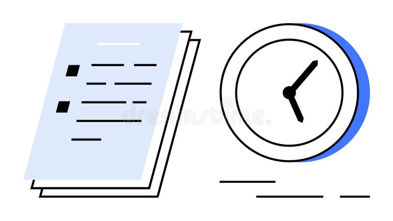 Depiction of Time Management with Documents and Clock in Simple Style ...