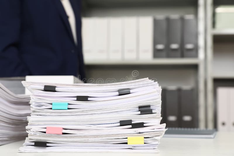 Stack of Documents with Paper Clips on Office Desk Stock Photo - Image ...