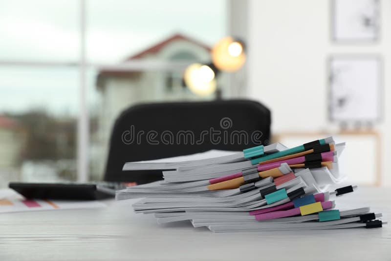 Stack of Documents with Paper Clips on Office Table. Stock Photo ...
