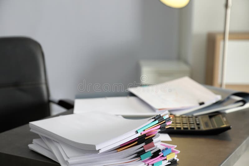 Stack of Documents with Paper Clips on Office Table Stock Photo - Image ...