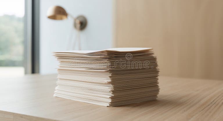 Stack of Documents or Papers on a Wooden Desk in a Bright Office Space ...