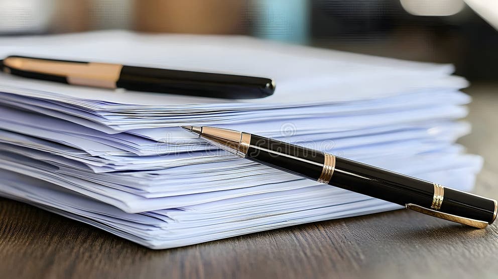 Stack of Papers and Pens stock illustration. Illustration of reports ...