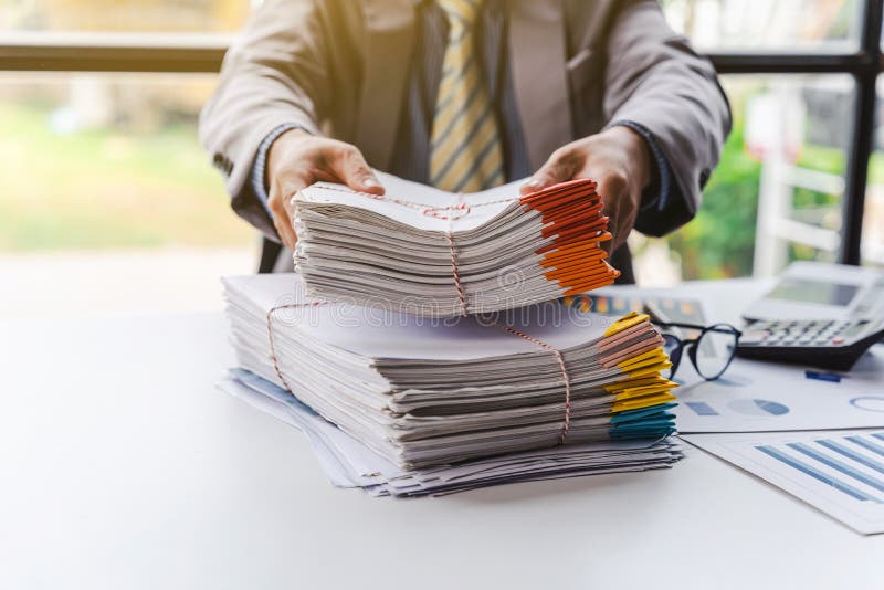 Stack of Documents, Pile of Papers on Office Desk Employee`s Table ...