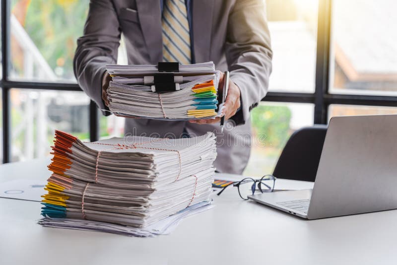 Stack of Documents, Pile of Papers on Office Desk Employee`s Table ...