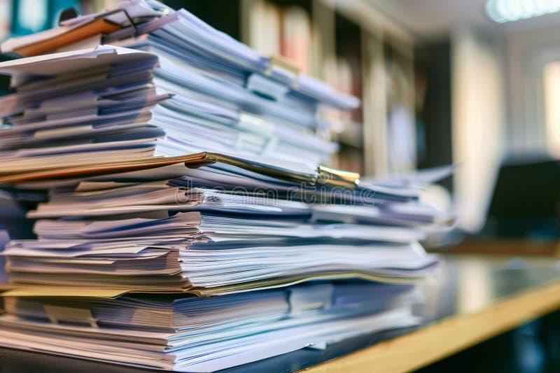 Stack of Documents Piling Up on a Busy Office Desk Stock Photo - Image ...
