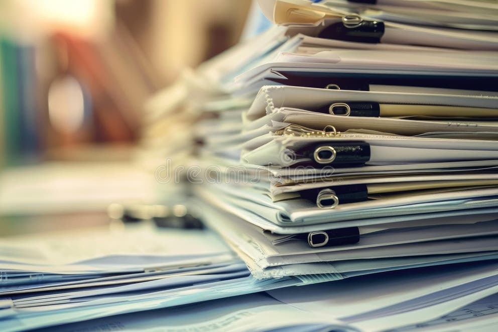Stack of Documents Piling Up on Desk Representing Overworked Office ...