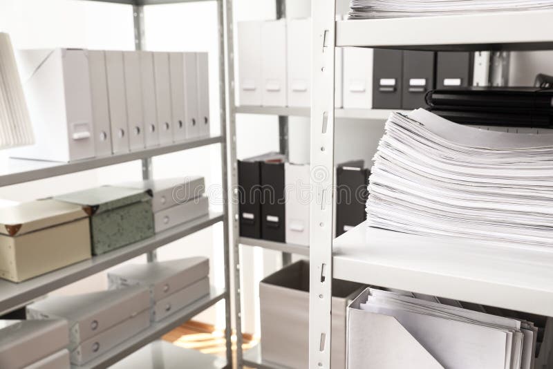 Stack of Documents on Shelf in Office Stock Photo - Image of budget ...