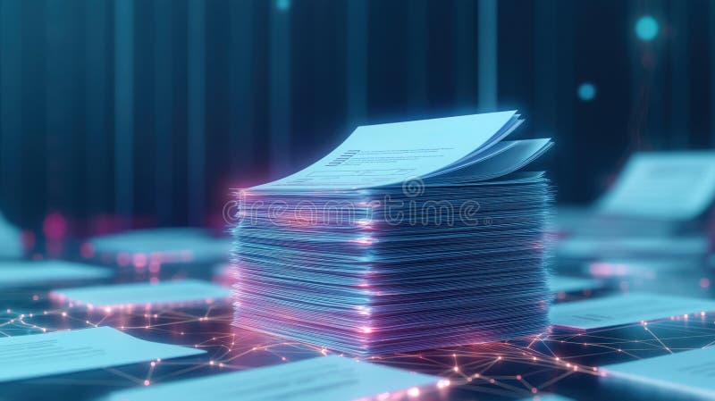 Stack of Documents Stands Out Against Futuristic Tech Background ...