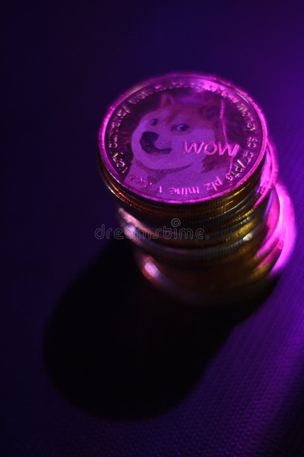 Stack of dogecoins editorial stock photo. Image of dark - 226554448