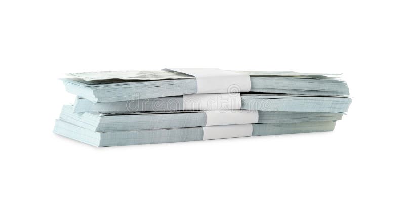 Stack of Dollar Banknotes Isolated on White Stock Image - Image of bank ...