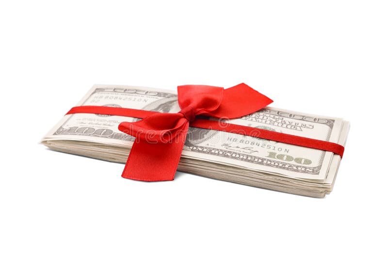 Stack of Dollar Banknotes with Red Ribbon Isolated on White Stock Photo ...