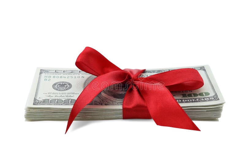 Stack of Dollar Banknotes with Red Ribbon Isolated on White Stock Image ...