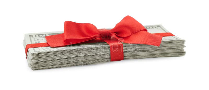 Stack of Dollar Banknotes with Red Ribbon Isolated on White Stock Image ...