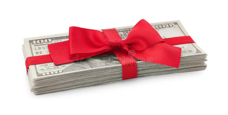 Stack of Dollar Banknotes with Red Ribbon Isolated on White Stock Image ...