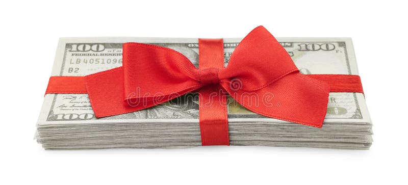 Stack of Dollar Banknotes with Red Ribbon Isolated on White Stock Image ...
