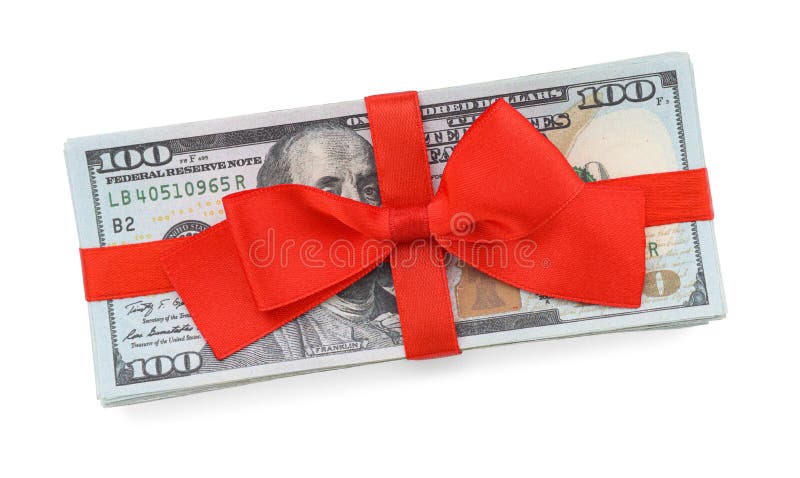 Stack of Dollar Banknotes with Red Ribbon Isolated on White Stock Image ...