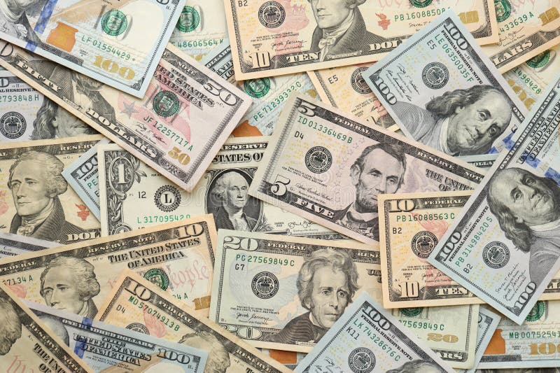 Stack of Dollar Bills. Hundred, Fifty, Twenty, Ten, Five Dollars ...