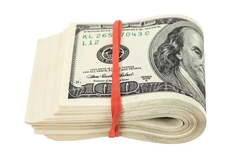 Stack of Dollar Bills Wrapped by Rubber Stock Image - Image of purchase ...
