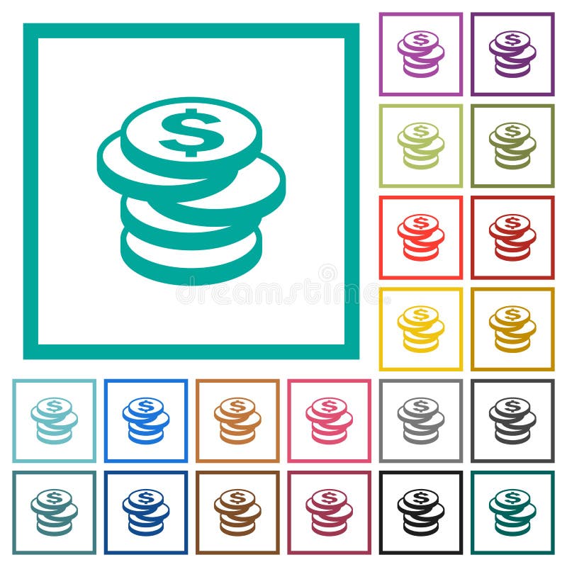 Stack of Dollar Coins Flat Color Icons with Quadrant Frames Stock ...