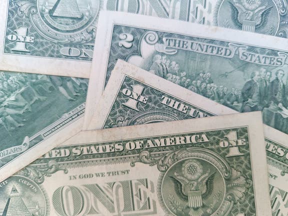 Stack of 1 Dollar and 2 Dollar US Banknotes. US Banknotes. Top View ...