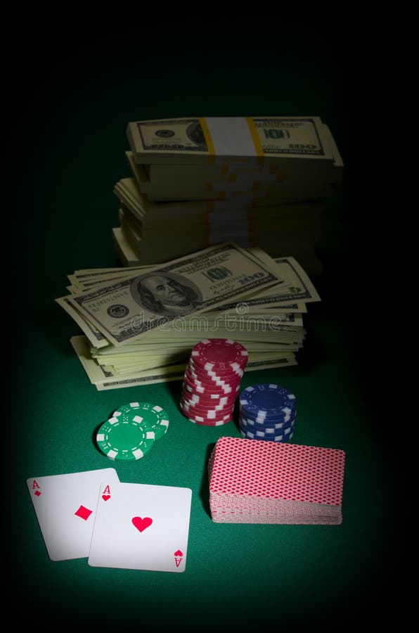 Stack of Dollars Chips and Playing Cards Stock Image - Image of ...