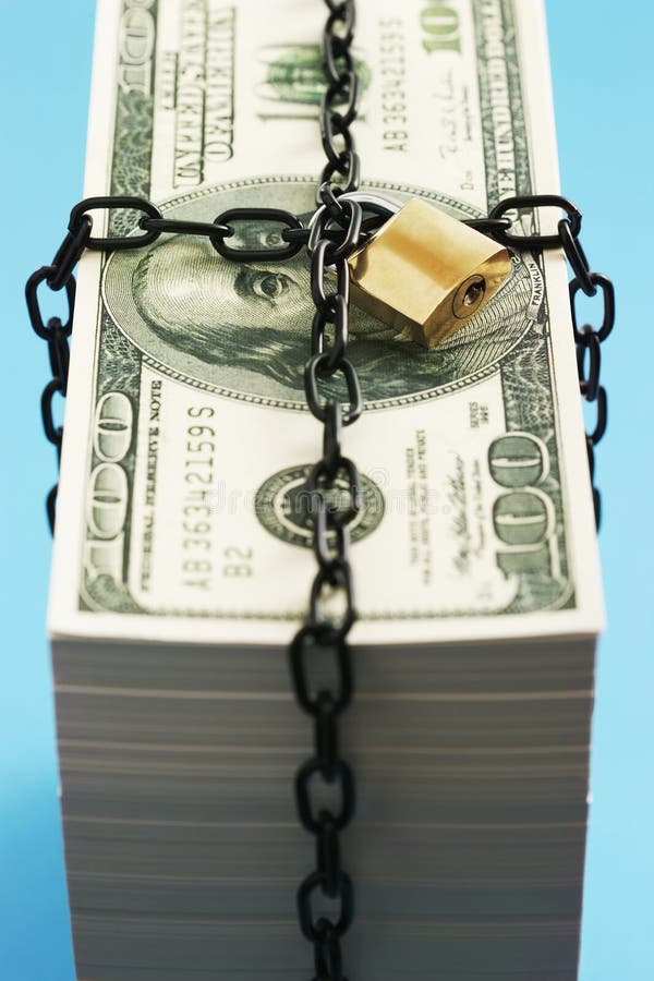 Stack of Dollars Secured by Padlock and Chain Stock Image - Image of ...