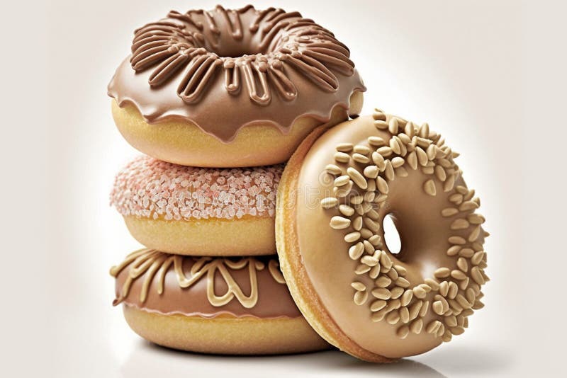 Stack of Donuts with Chocolate Icing Isolated on White. AI Generative ...
