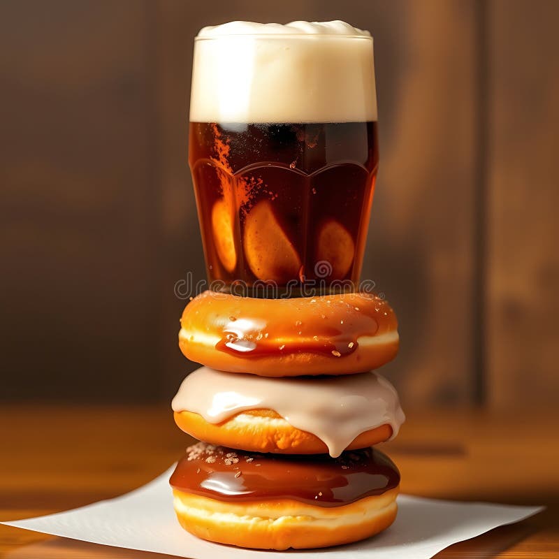 A Stack of Donuts with a Frothy Root Beer Float Stock Illustration ...