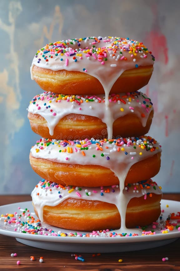 A Stack of Donuts with Icing and Sprinkles on a Plate. Generative AI ...