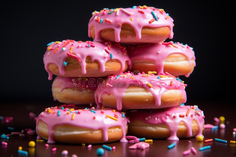 A Stack of Donuts with Pink Frosting and Sprinkles Stock Illustration ...