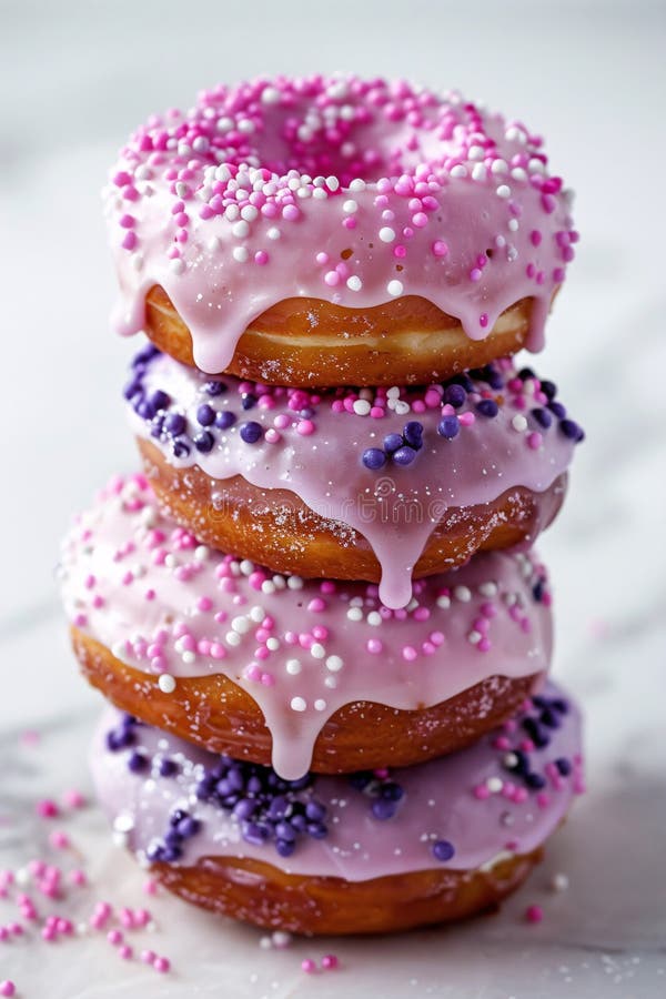 Stack of Donuts with Pink Glazing and Sugar Sprinkles Stock ...