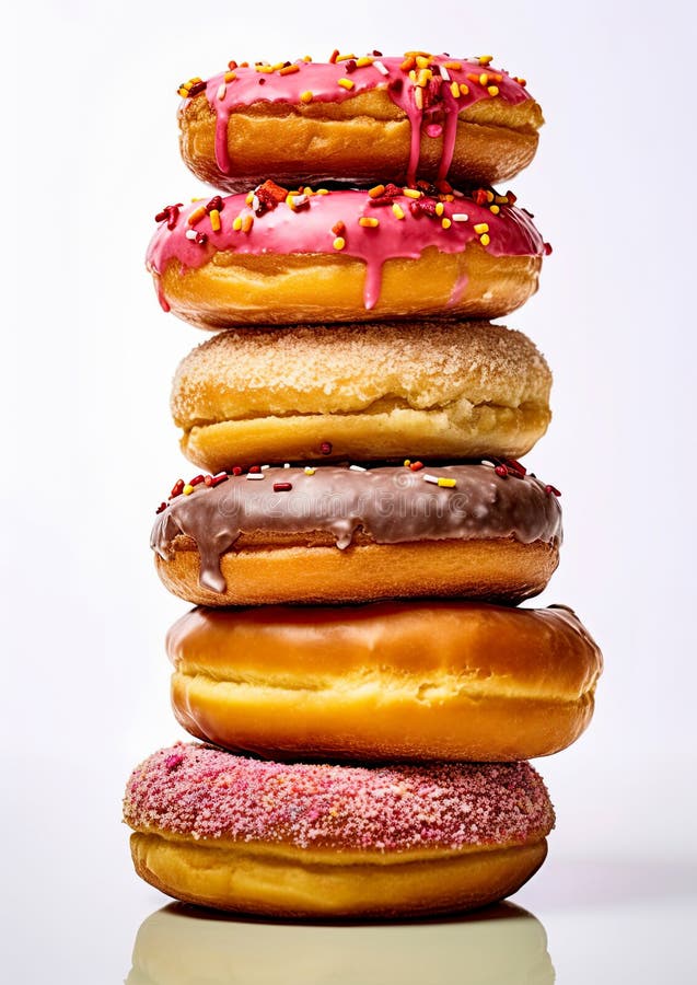 Stack of Donuts on White Background. Generative Ai Stock Illustration ...