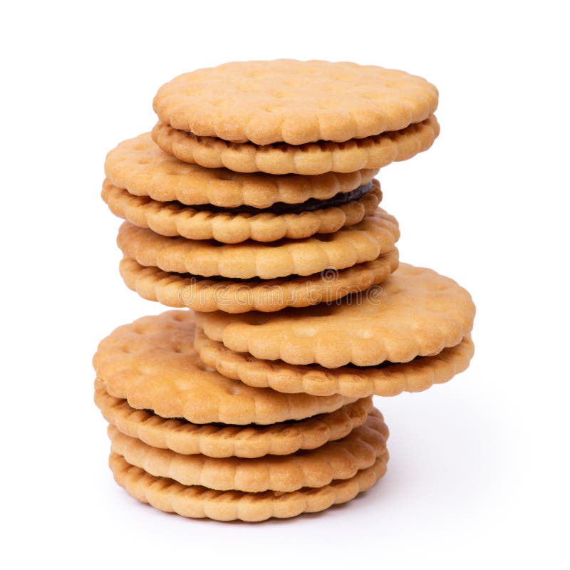 Stack of Double Round Biscuit Cookies Isolated Stock Image - Image of ...