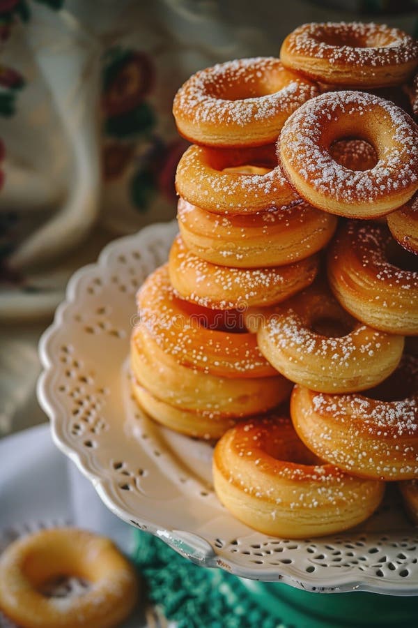 A Stack of Doughnuts Arranged on a Cake Plate, Perfect for Snacking or ...
