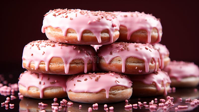 A Stack of Doughnuts with Chocolate Pink Color Background Stock Photo ...
