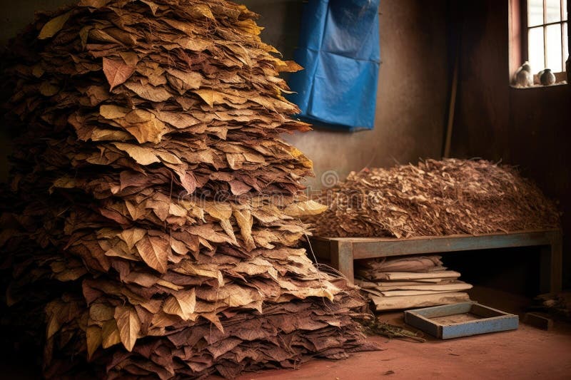 Stack of Dried Tobacco Leaves Ready for Rolling Stock Illustration ...