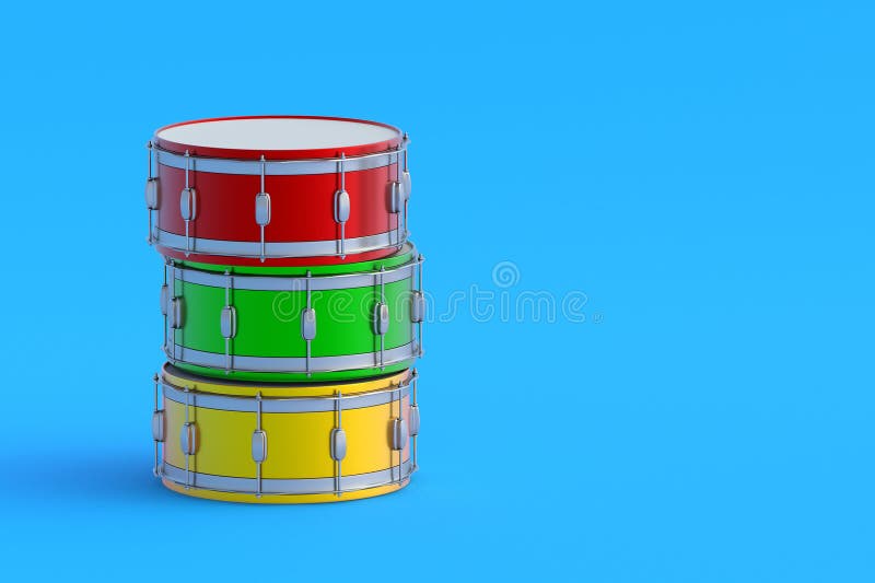 Stack of Drums on Blue Background. Percussion Musical Instrument Stock ...