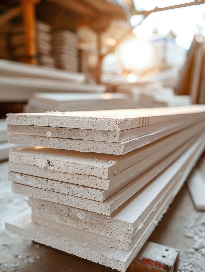 Stack of Drywall Sheets in a Sunlit Construction Site. Stock Photo ...
