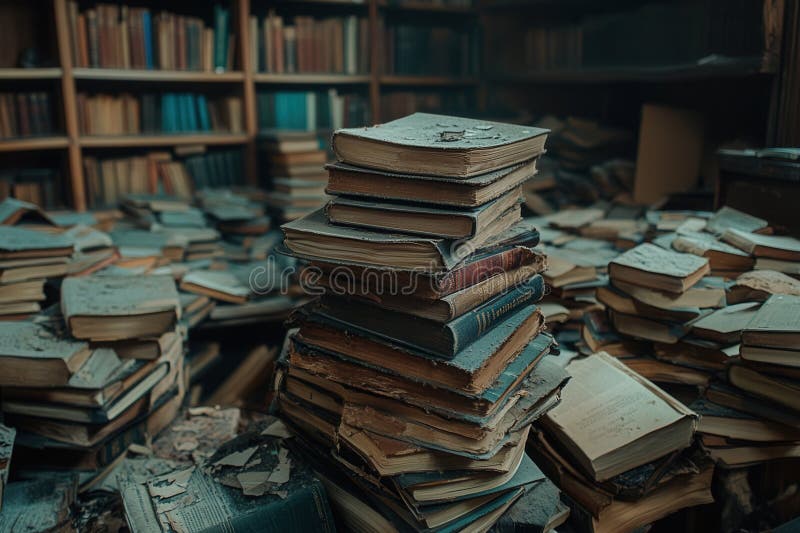 Pile Old Books Floor Abandoned Library Stock Photos - Free & Royalty ...