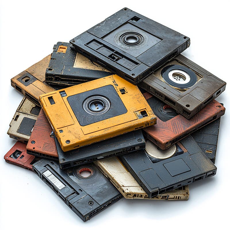 Stack of Dusty, Outdated Floppy Disks and CDs Representing Obsolete ...
