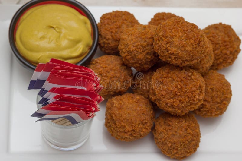 Stack of Dutch Snacks with Little Flags Stock Photo - Image of brown ...