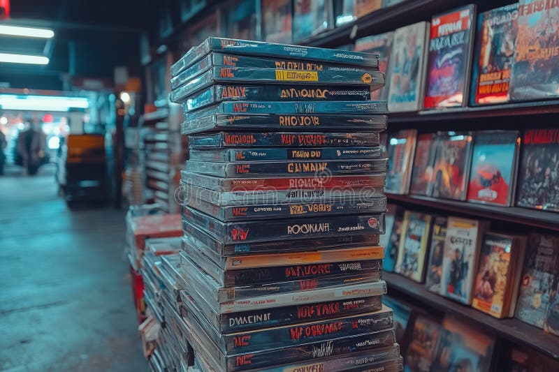 A Stack of DVDs for Rent at a Video Store, Nostalgic and Retro ...