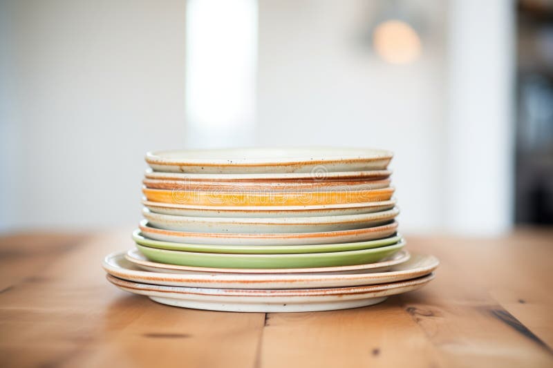 Stack of Earthenware Plates with Rustic Glazes Stock Illustration ...