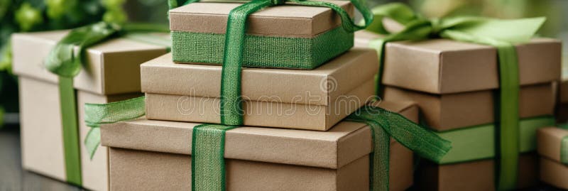 Eco-friendly Boxes Stacked Neatly and Tied with Green Ribbon for ...
