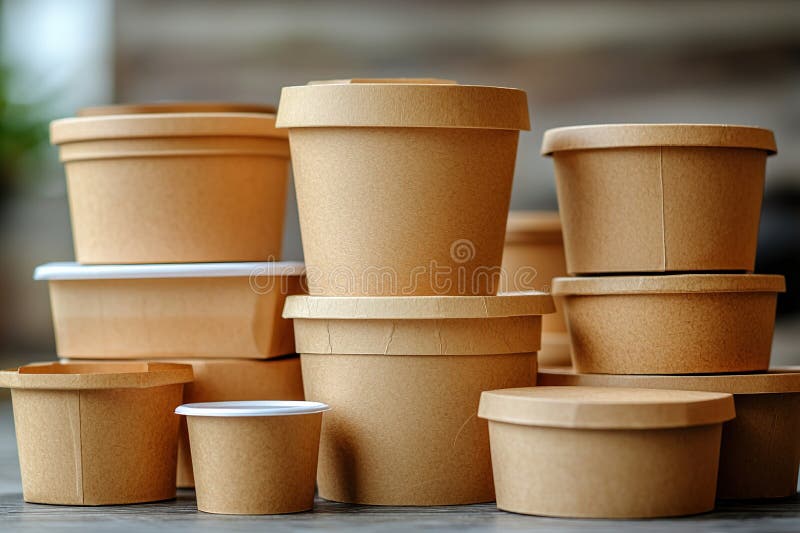 Stack of Eco-Friendly Brown Paper Food Containers Stock Illustration ...