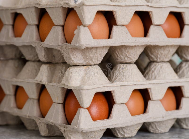 Stack of Egg Cartons with Brown Chicken Eggs in Them Stock Image ...